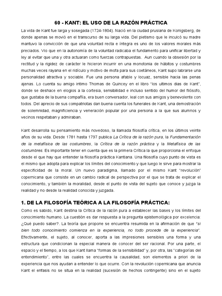 Tema 60 La Razon Práctica en Kant | PDF | Immanuel Kant | Moralidad
