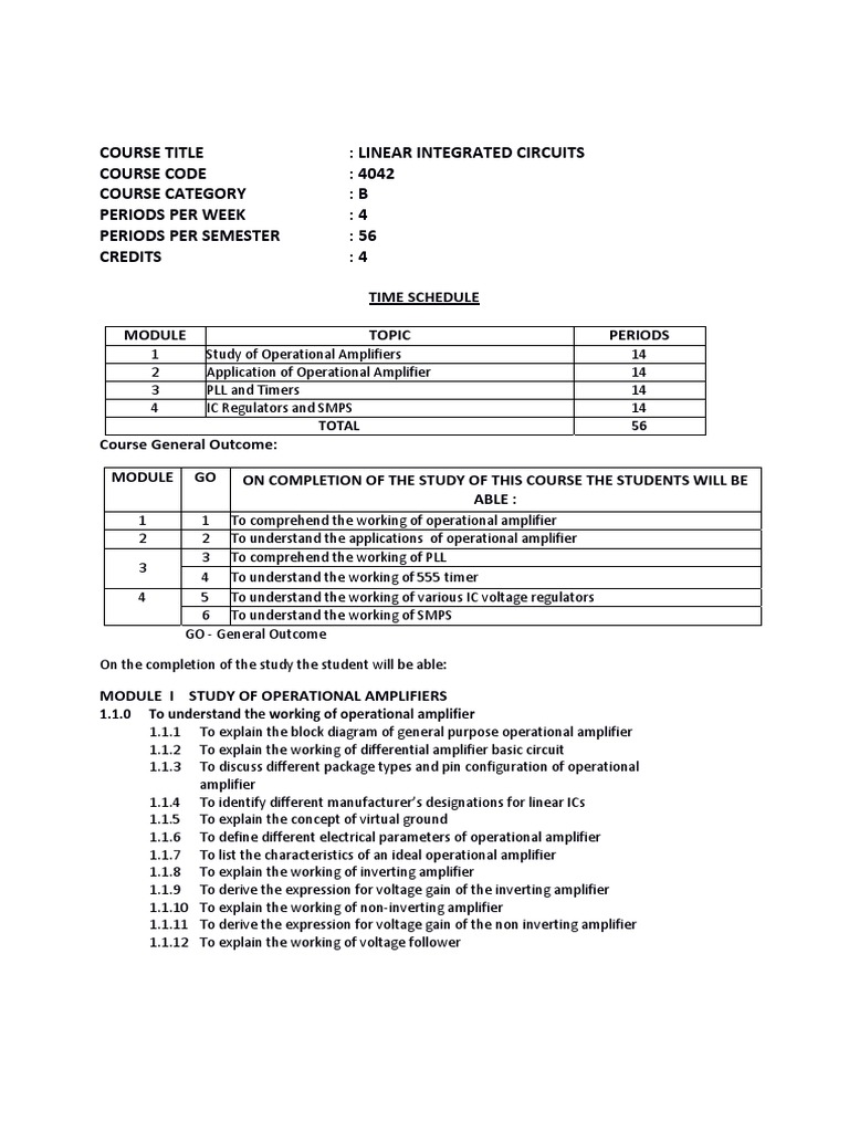 Course Title: Linear Integrated Circuits Course Code: 4042 Course ...