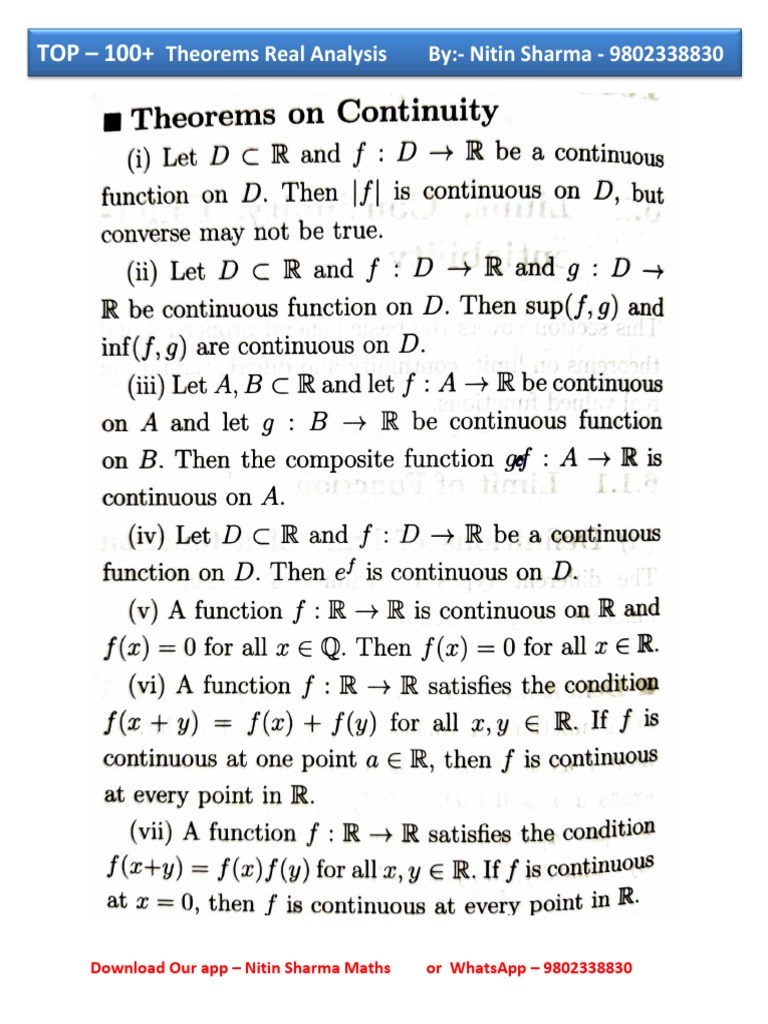 Top-100+ Real Analysis Theorems & Results | PDF