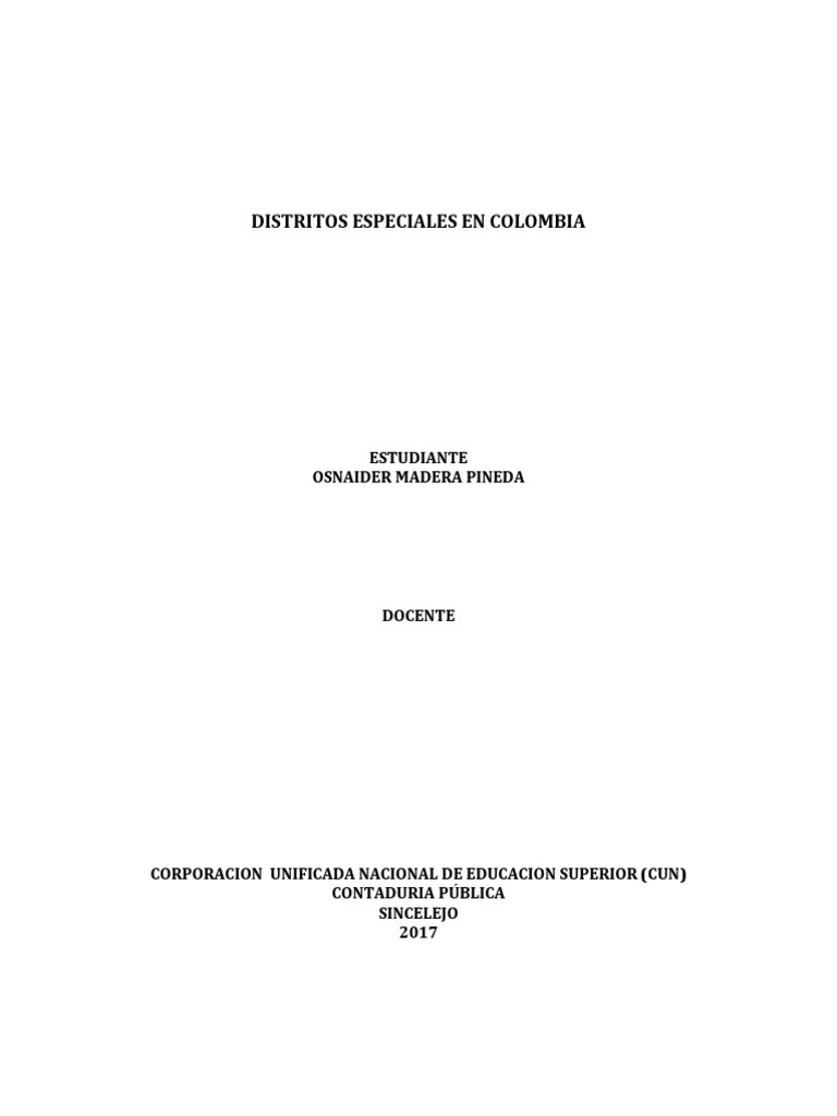 Distritos Especiales de Colombia | PDF | Colombia | Bogotá