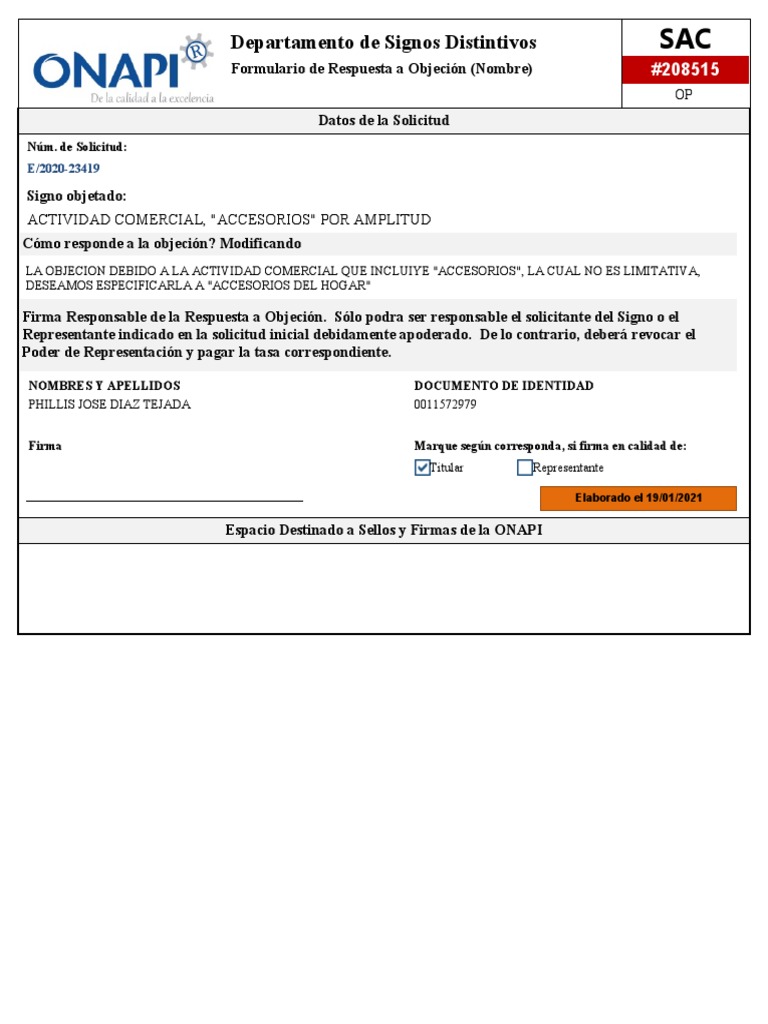 Formulario Reclamo Onapi | PDF