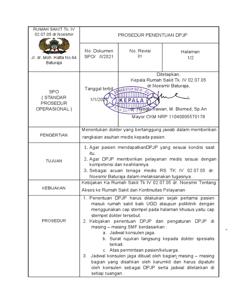 Spo Penentuan DPJP | PDF