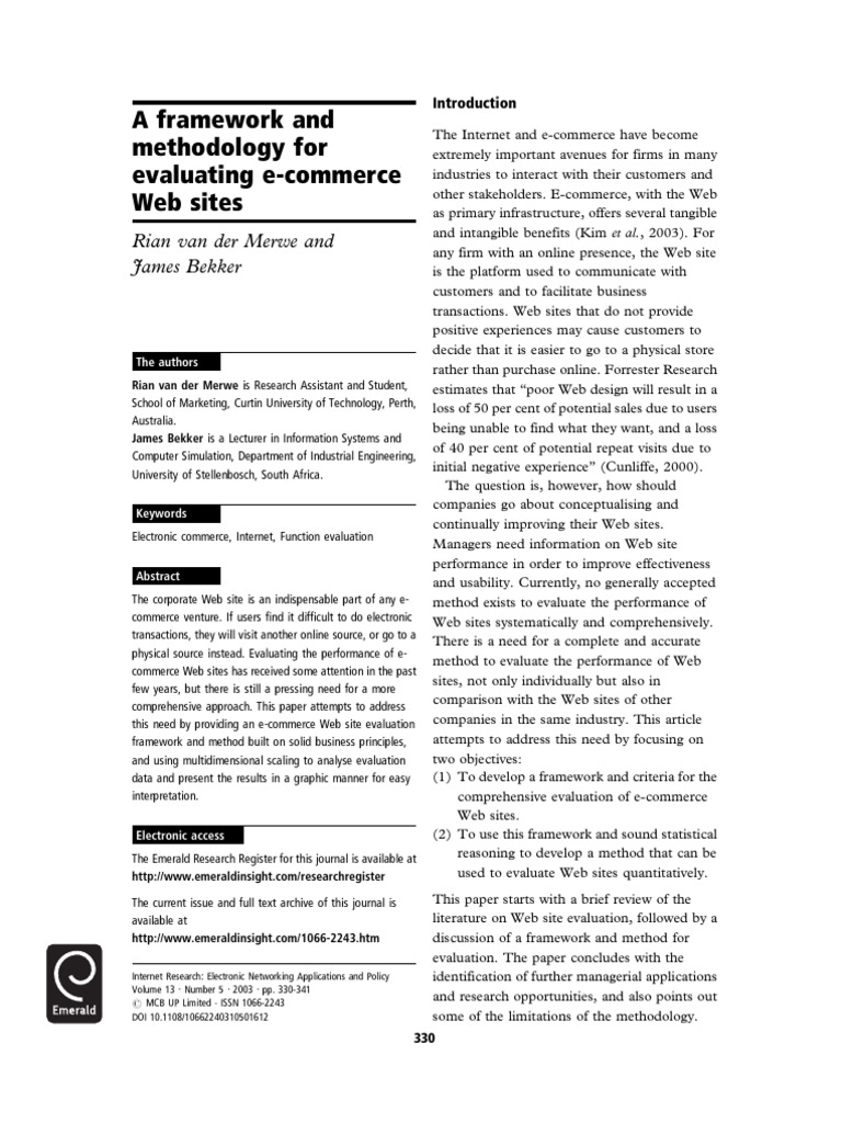 A Framework And Methodology For Evaluating E Commerce Web Sites Pdf Usability Evaluation