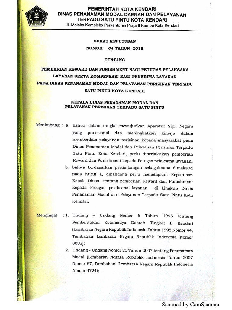 SK Kepala Dinas DPMPTSP | PDF