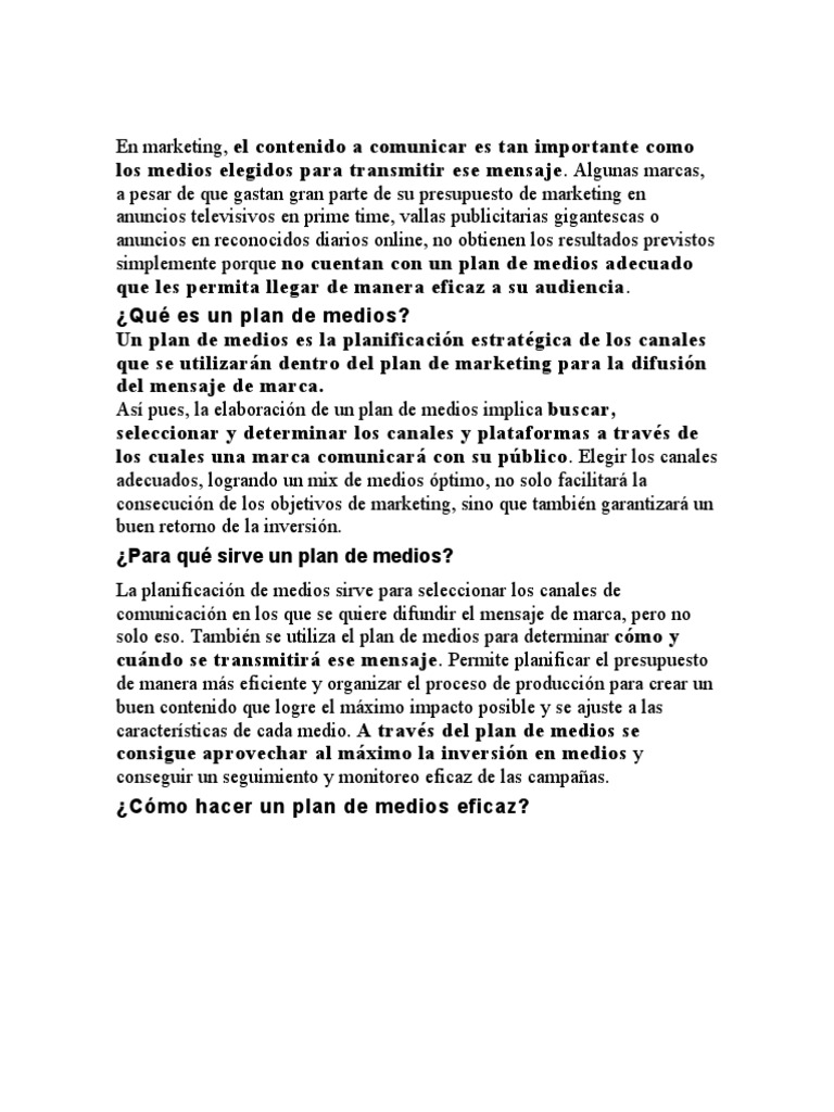 Plan de Medios | PDF | Publicidad | Marketing