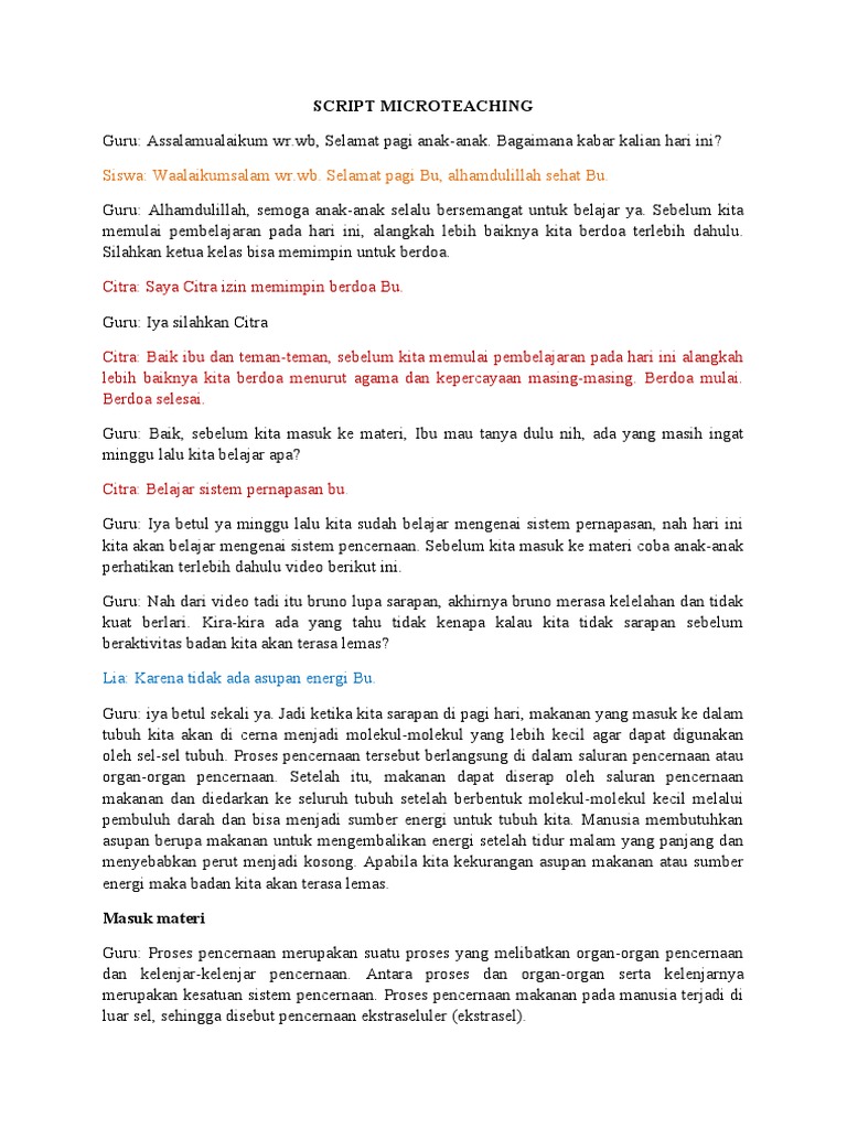 Script Microteaching Pencernaan-1 | PDF | Kesehatan Holistik | Gaya Hidup