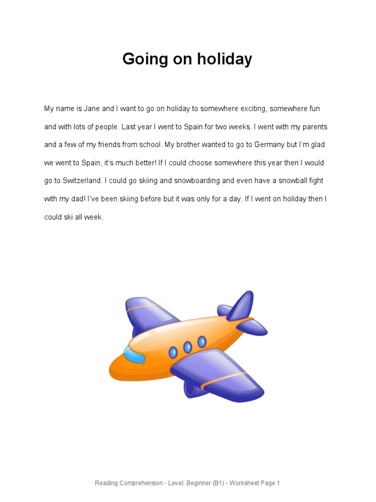 Going On Holiday: Reading Comprehension - Level: Beginner (B1 ...
