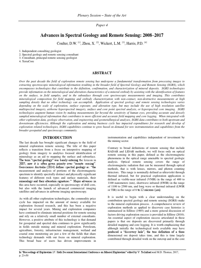 Advances in Spectral Geology 2008-2017 | PDF | Infrared | Image Resolution