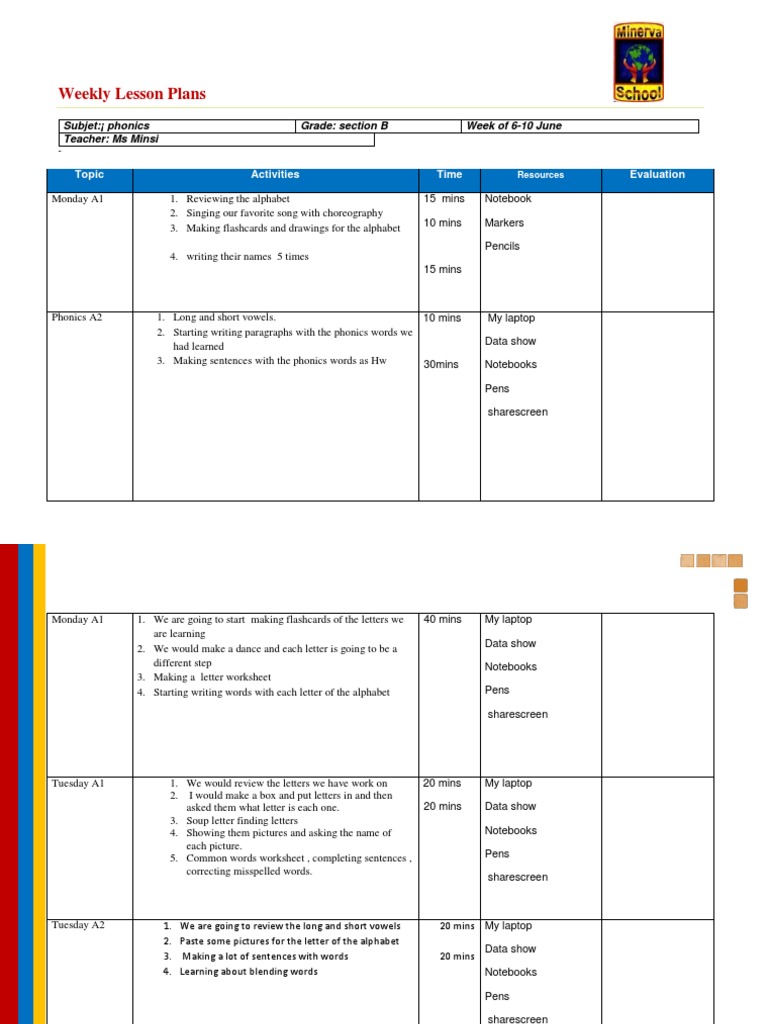 Lesson Plan Format For 6-10 Phonics | PDF | Phonics | Linguistics