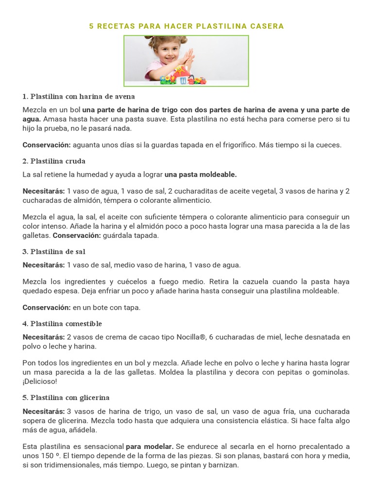 5 Recetas para Hacer Plastilina Casera | PDF | Papel