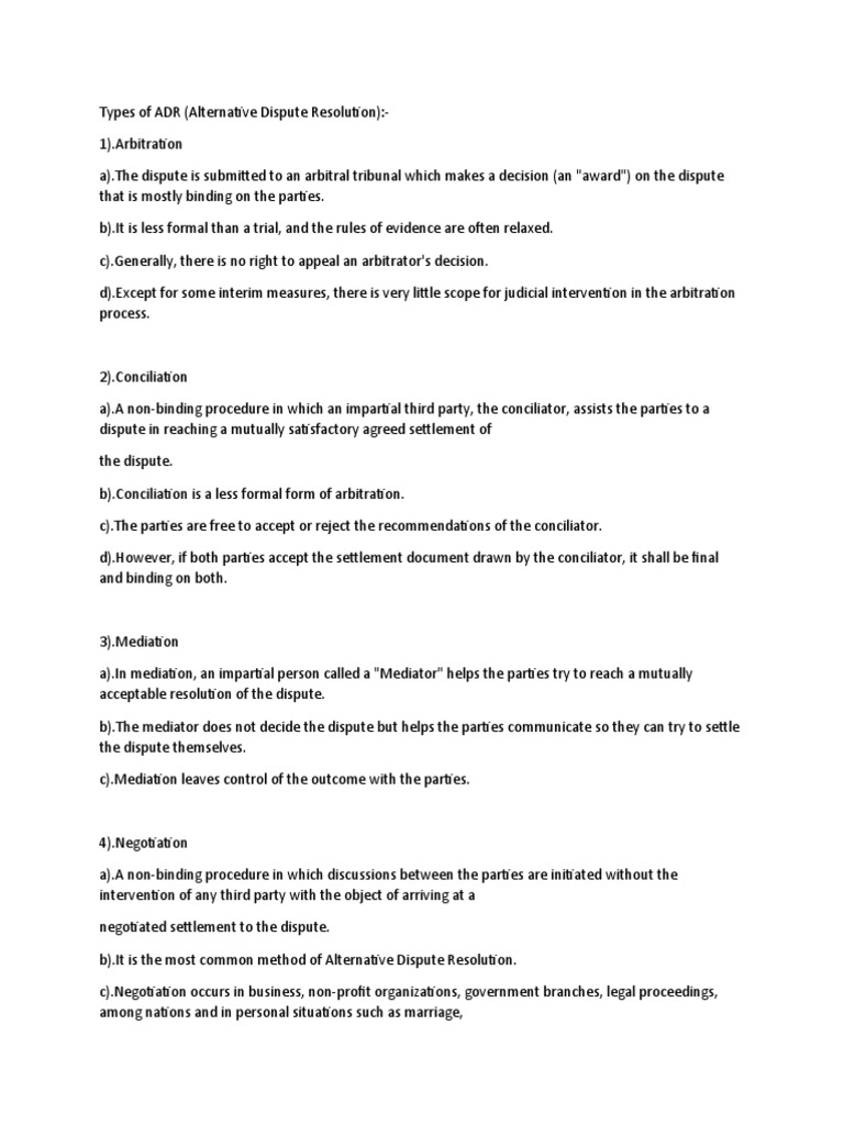 Types of ADR (Alternative Dispute Resolution | PDF | Alternative ...