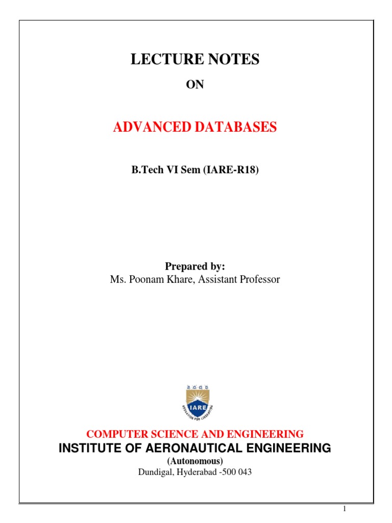 Advanced Databases Lecture Notes: An In-Depth Look at Active Databases ...