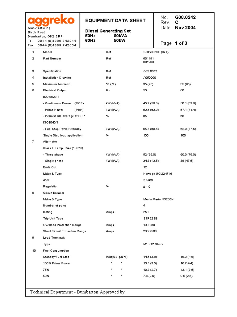 60 Kva Data Sheet | PDF | Exhaust Gas | Physical Quantities
