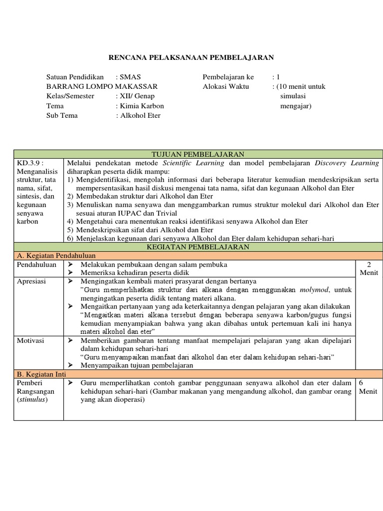 RPP Alkohol Eter | PDF | Sains & Matematika