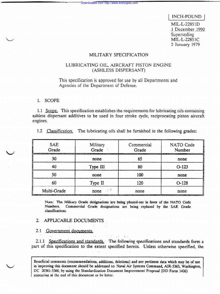 Military Specification for Aircraft Oil | PDF | Specification ...