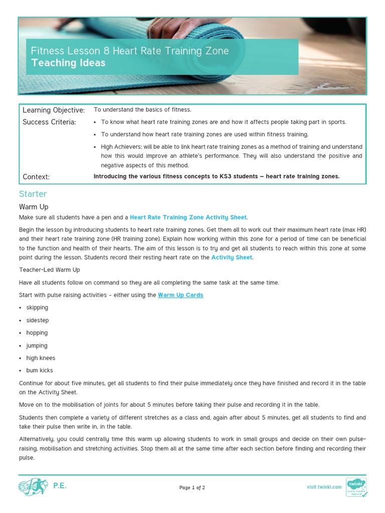 Fitness L8 Heart Rate Training Zone Teaching Ideas | PDF | Heart Rate ...