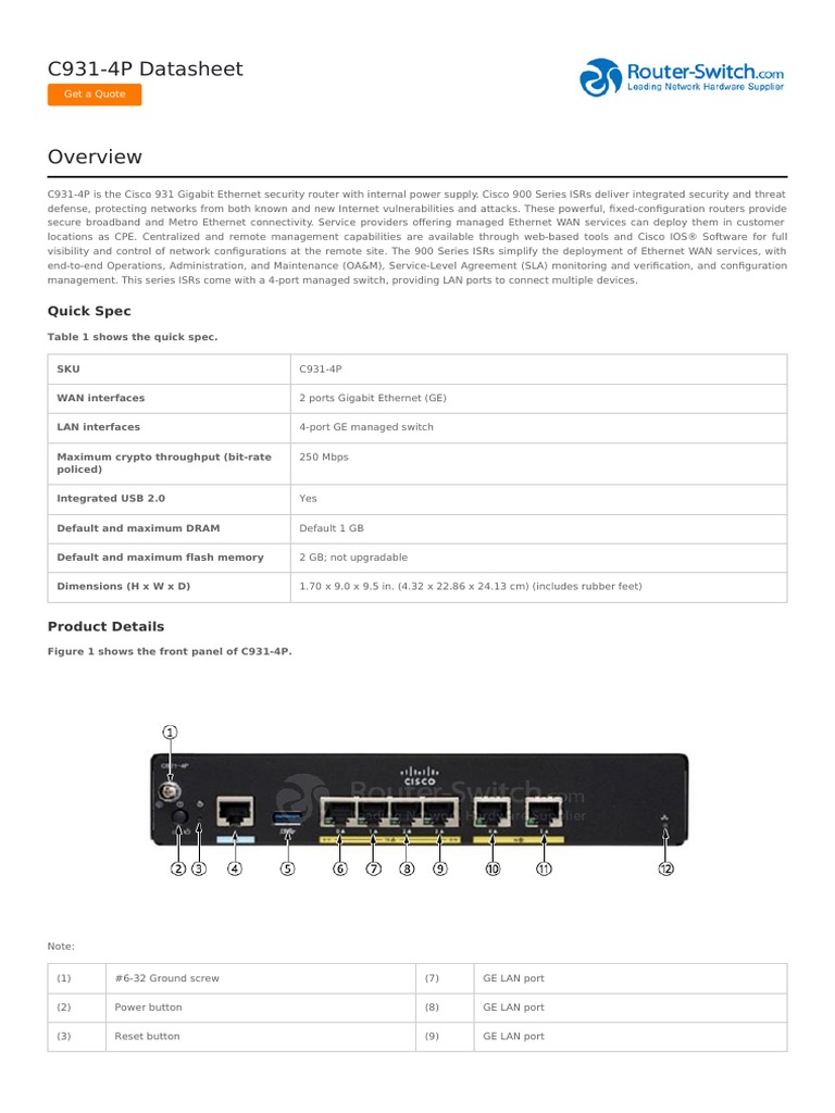 C931-4P Datasheet: Quick Spec | PDF | Quality Of Service | I Pv6