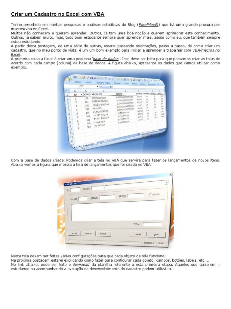 Criar Um Cadastro No Excel Com Vba Pdf Computadores