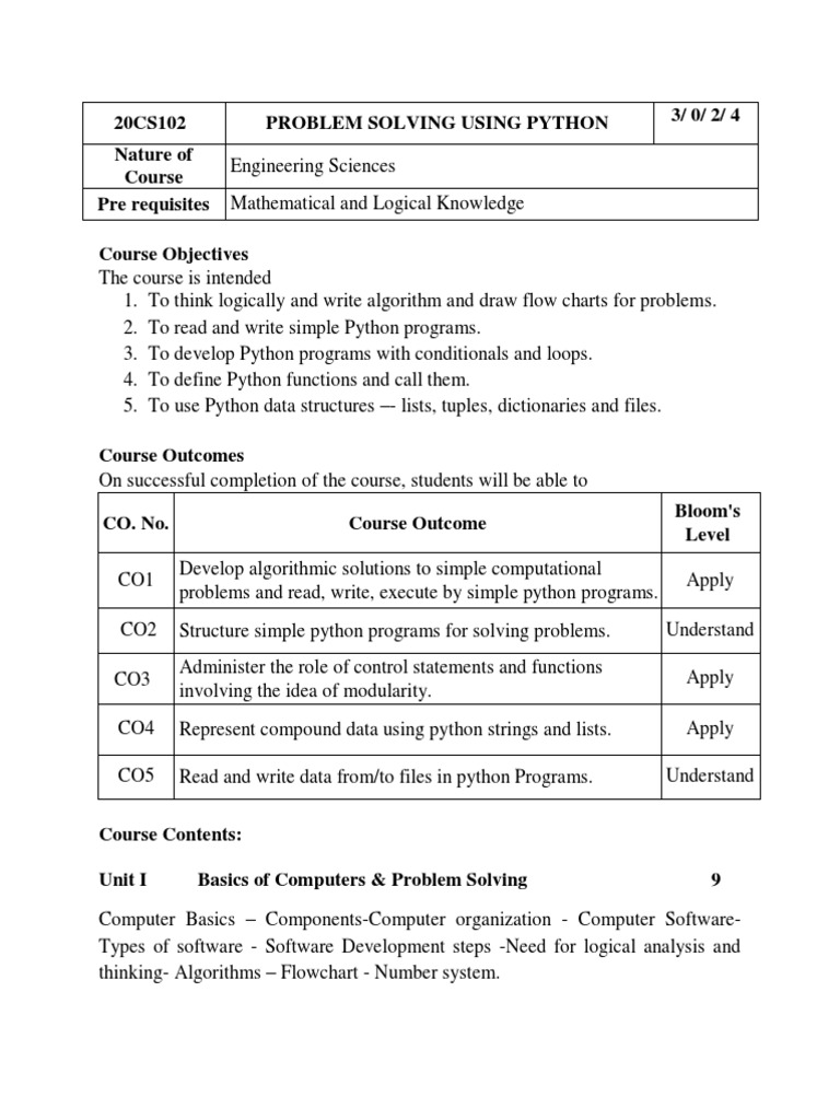 20cs102 Python Syllabus Pdf Function Mathematics Algorithms
