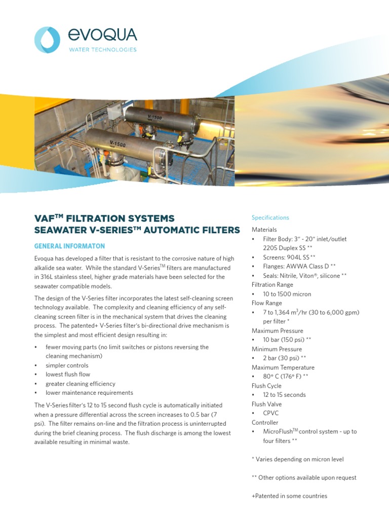 VAF Filtration Systems: Seawater V-Series Automatic Filters | Download ...
