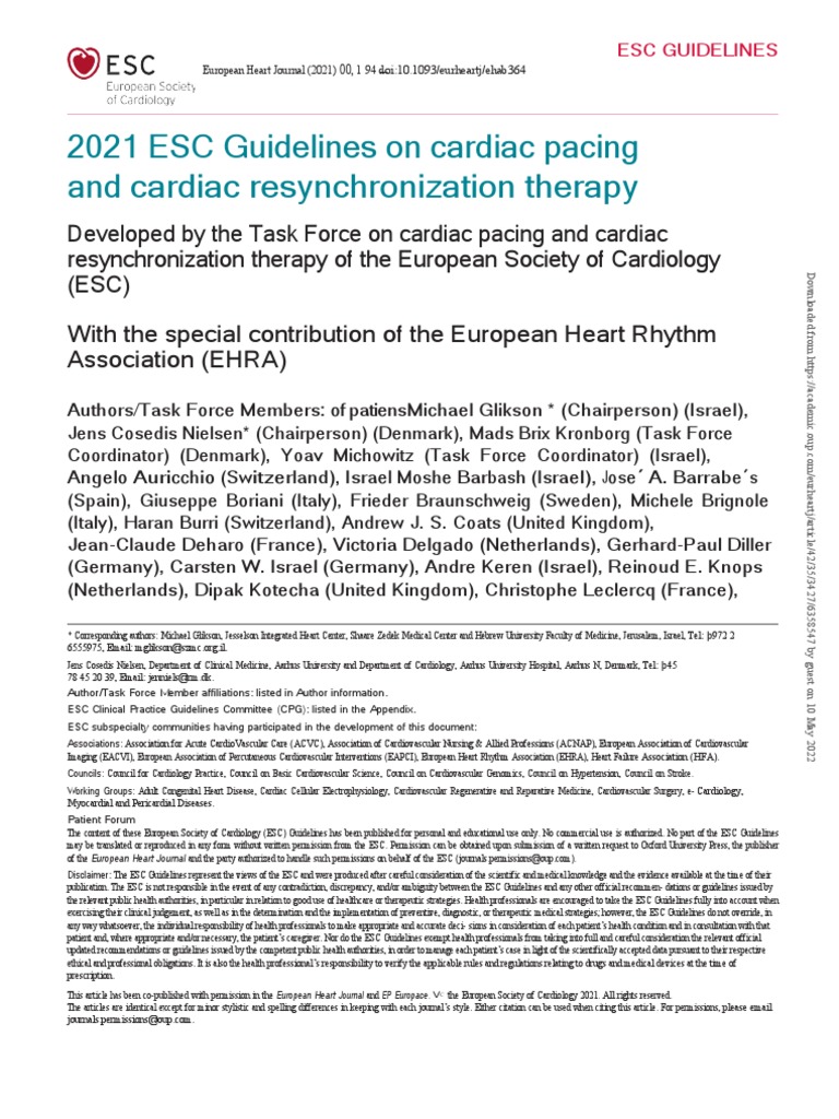 2021 ESC Guidelines On Cardiac Pacing and Cardiac Resynchronization ...