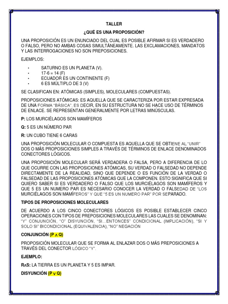 Taller-Qué Es Una Proposición Molecular y Atomica. | PDF | Proposición ...