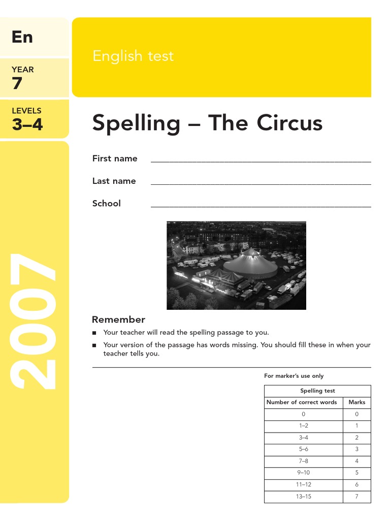 Spelling - The Circus: English Test | PDF | Circus | Exhibitions