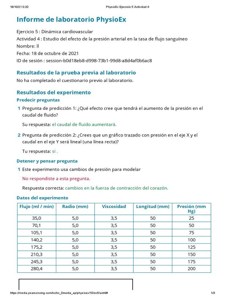 PhysioEx Ejercicio 5 Actividad 4 | PDF | Presión