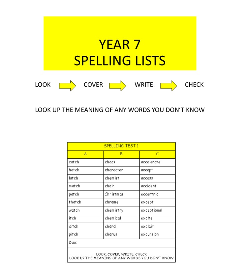 Yr7 Spelling Lists Pages 1 2 | PDF