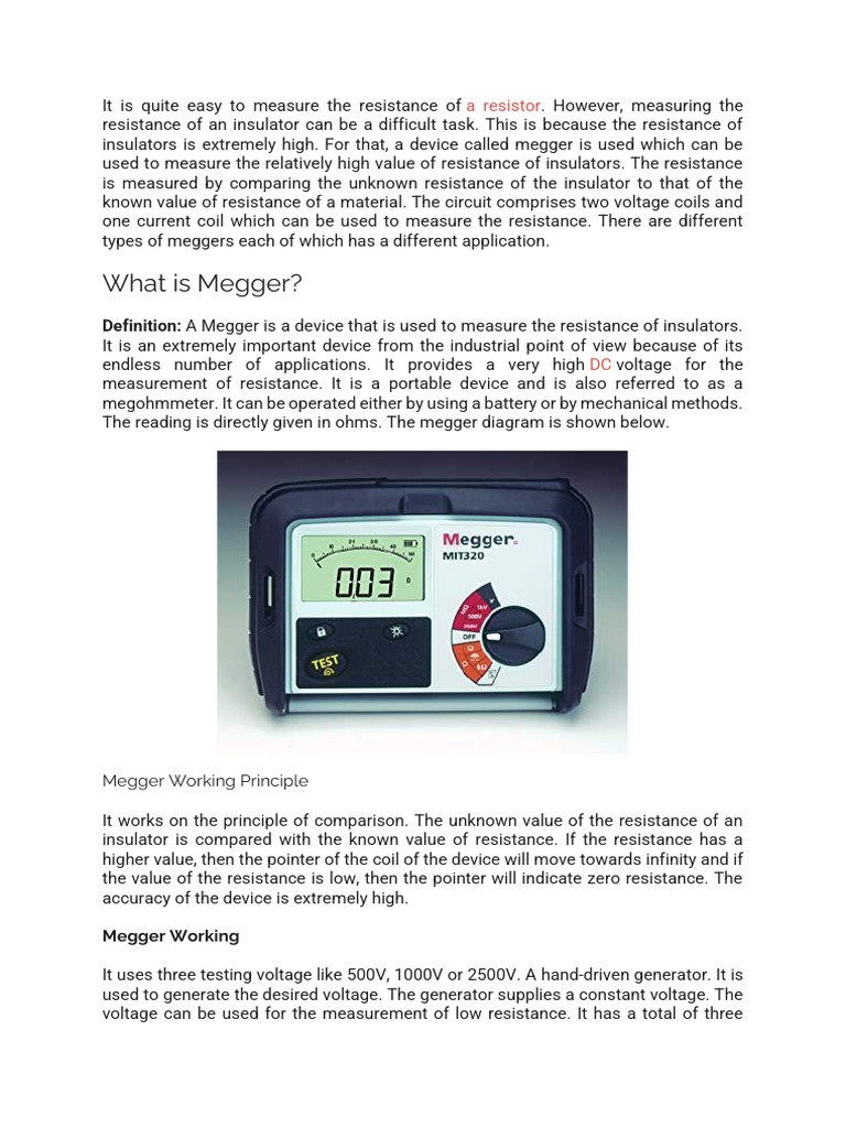 What Is Megger?: Definition: A Megger Is A Device That Is Used To ...