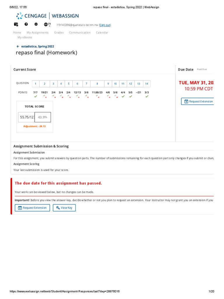 Repaso Final - Estadistica, Spring 2022 - WebAssign | PDF | P Value | Null Hypothesis