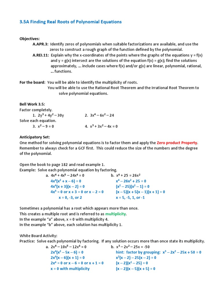 3.5A Finding Real Roots of Polynomial Equations | PDF | Polynomial ...