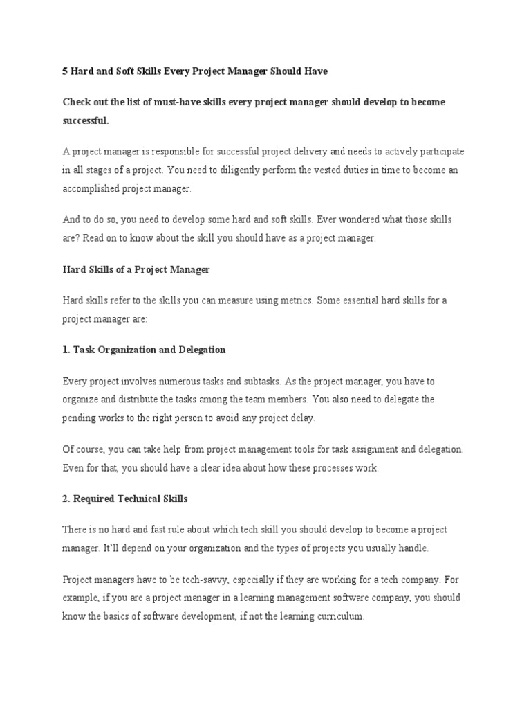 5 Hard and Soft Skills Every Project Manager Should Have | PDF | Software | Skill