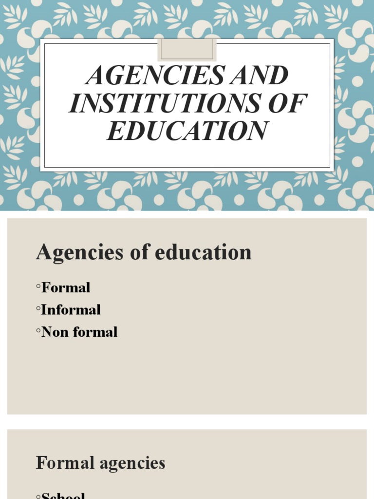 Agencies and Institutions of Education | PDF