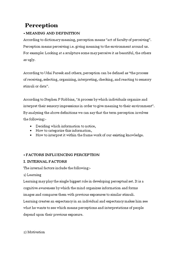 Perception: - Meaning and Definition | PDF | Perception | Attention