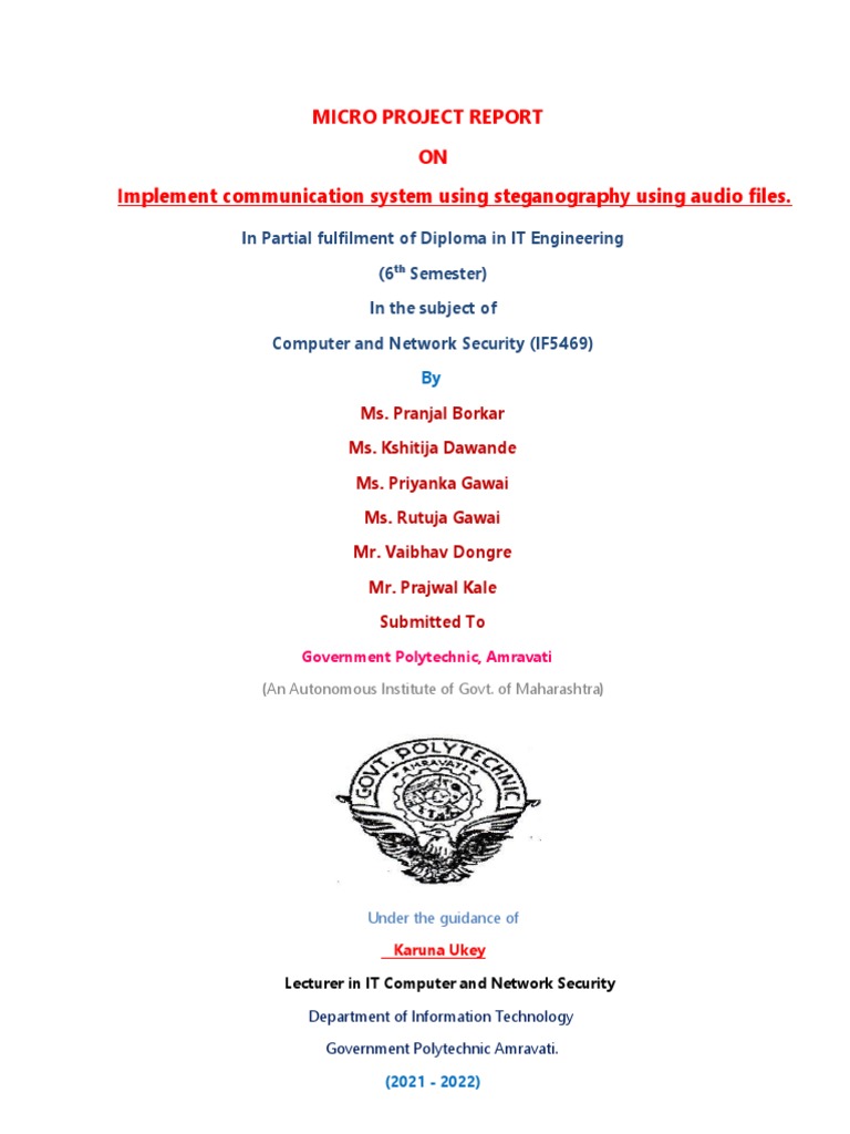 Micro Project Report ON Implement Communication System Using Steganography Using Audio Files ...