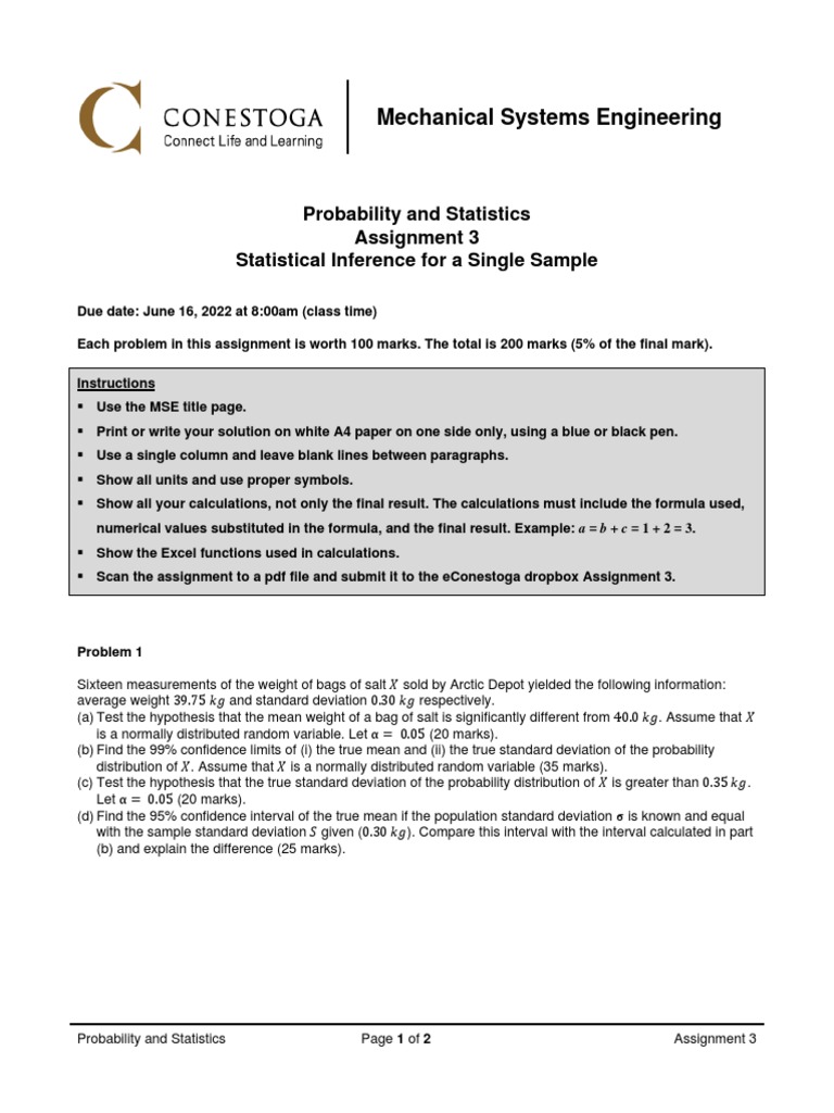 Assignment 3 - Statistical Inference For A Single Sample (Summer 2022) | PDF | Standard ...