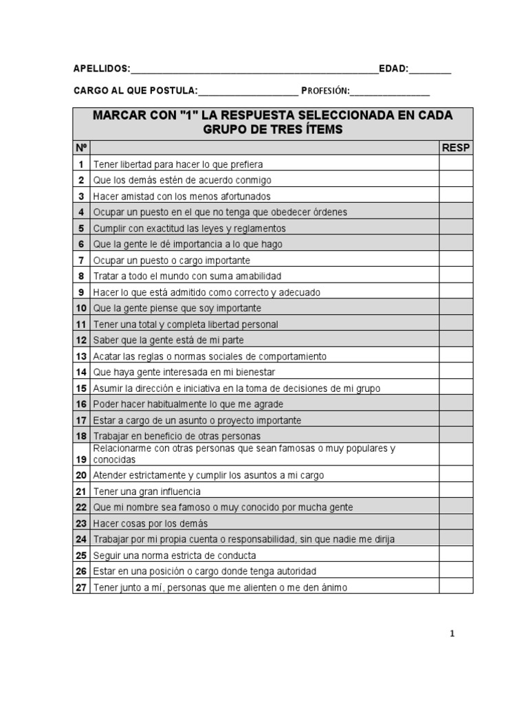 Test de Siv Gordon | PDF