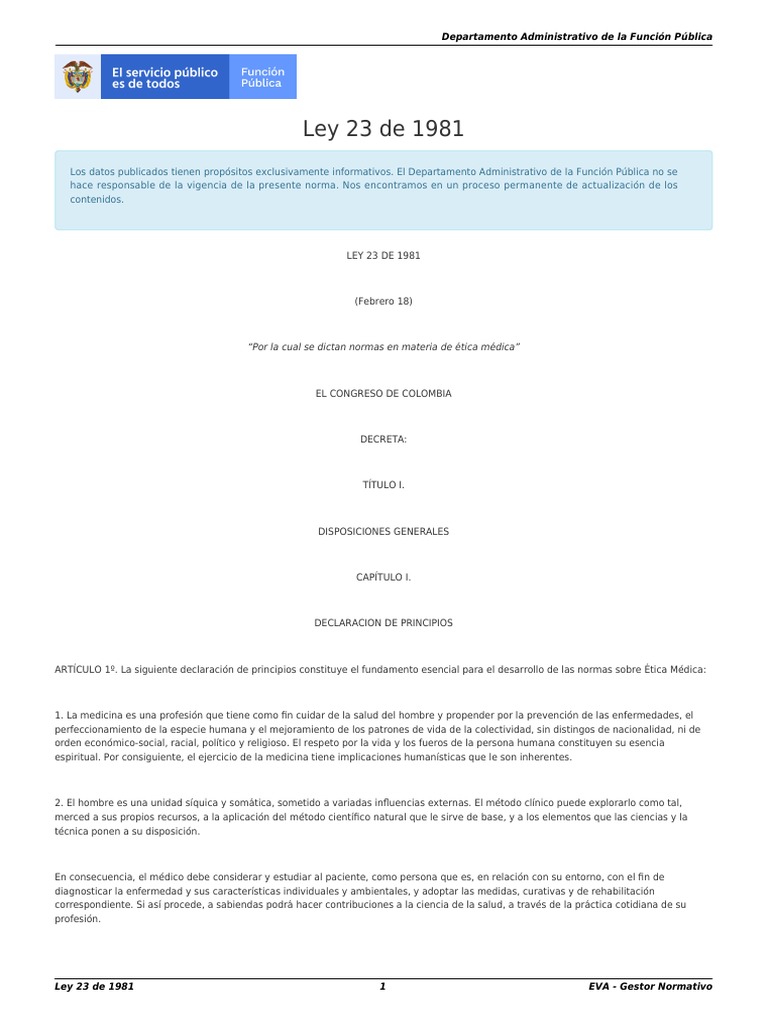 Ley 23 de 1981 | PDF | Historial médico | Medicina