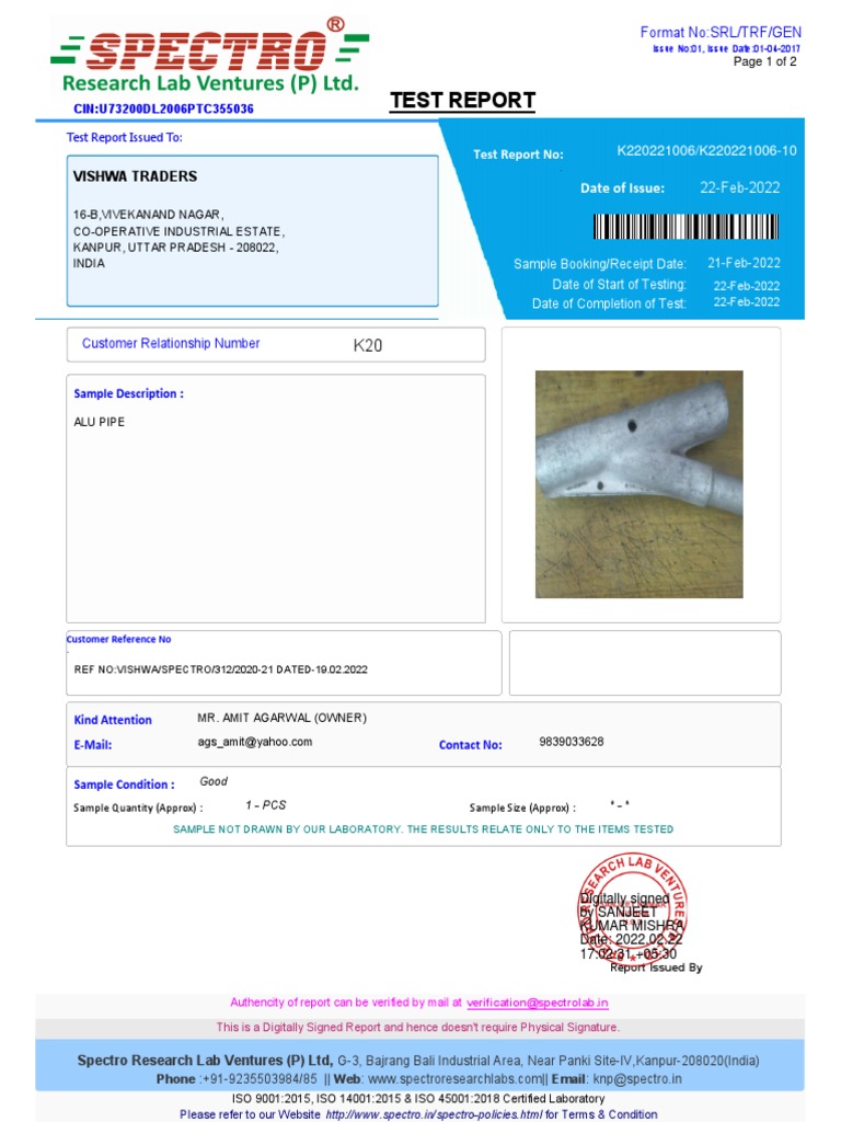 Test Report Universal - 3way - 4way - Alum Items1 | PDF | Metals ...