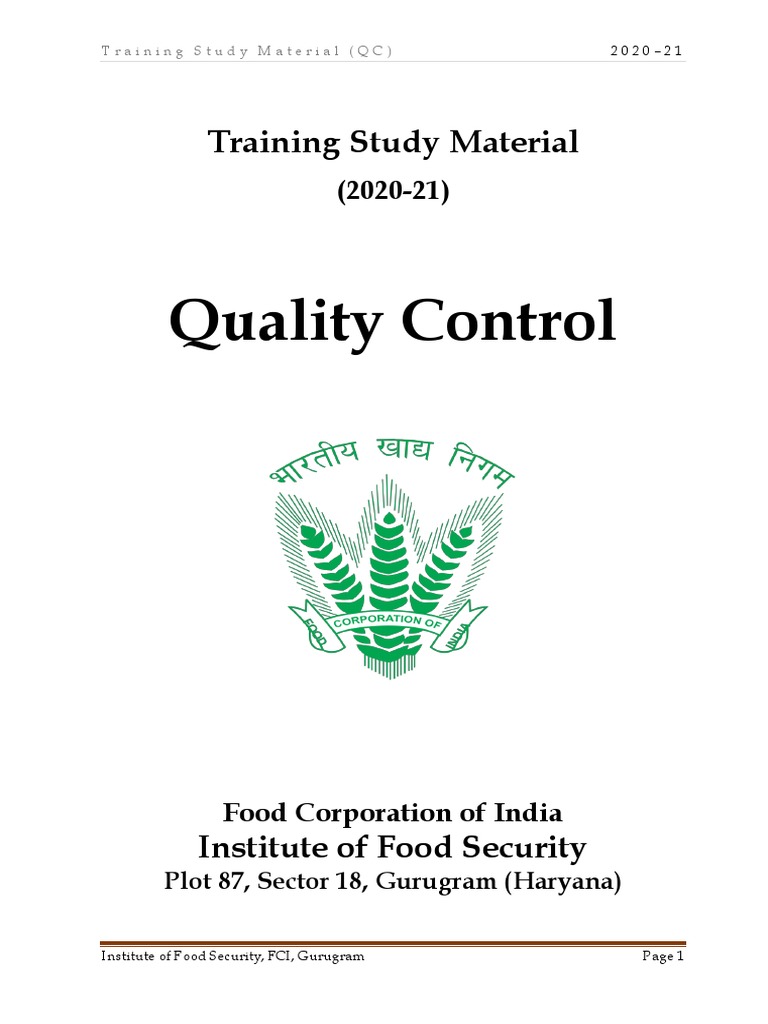 FCI Quality Control Training Material 2020-21 | PDF | Rice | Foods