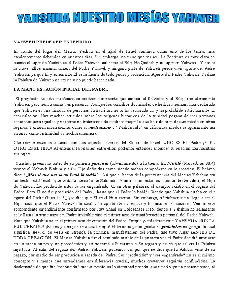 05 1 Yahshua Nuestro Mesías Yahweh Pdf Yahvé Biblia
