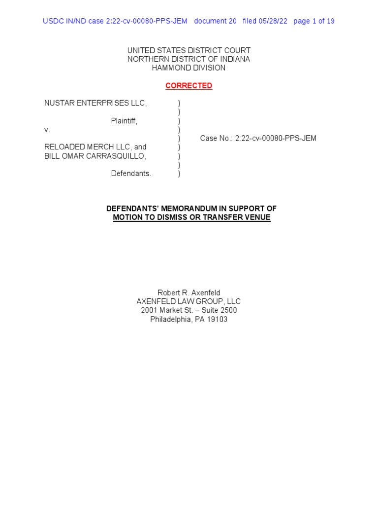 Motion To Dismiss | PDF | Personal Jurisdiction | Complaint