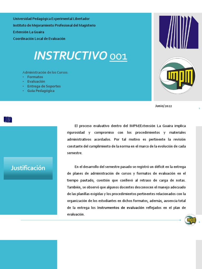 INSTRUCTIVO 001 - Evaluac - Junio2022 - UPEL IMPM | PDF | Evaluación