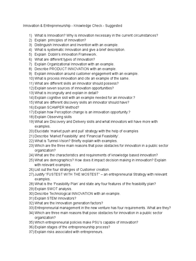 Test Your Knowledge On Innovation & Entrprenurship | PDF ...