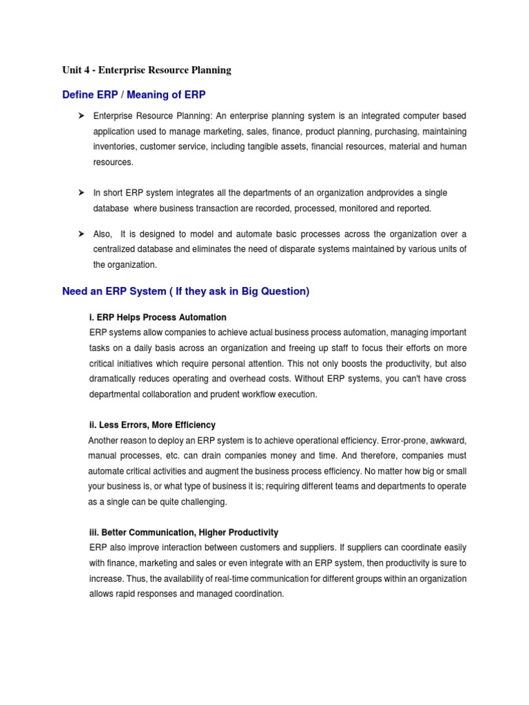 Information System Unit 4 Notes | PDF | Enterprise Resource Planning ...