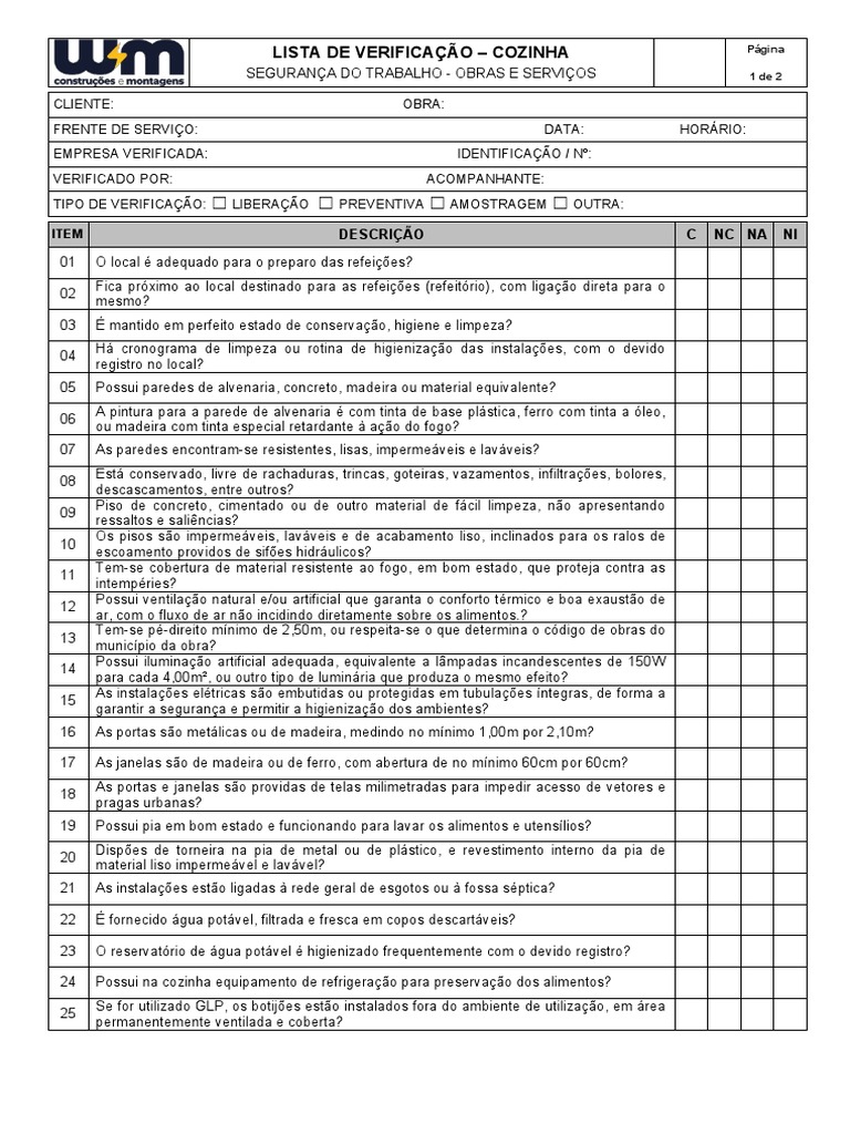 Lista de Verificação - Cozinha | PDF