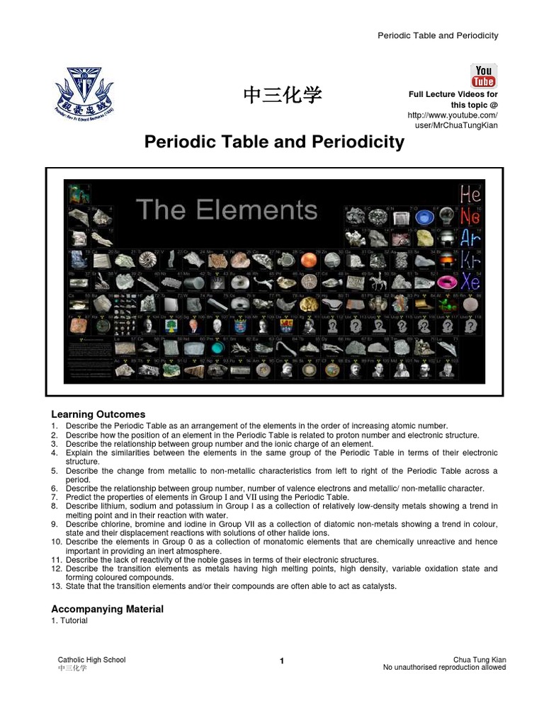 11th of 19 Chapters Periodic Table and Periodicity - GCE O Level ...
