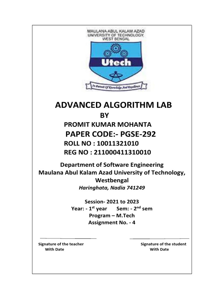Advanced Algorithm Lab Paper Code Pgse 292 Pdf Theoretical Computer Science Discrete