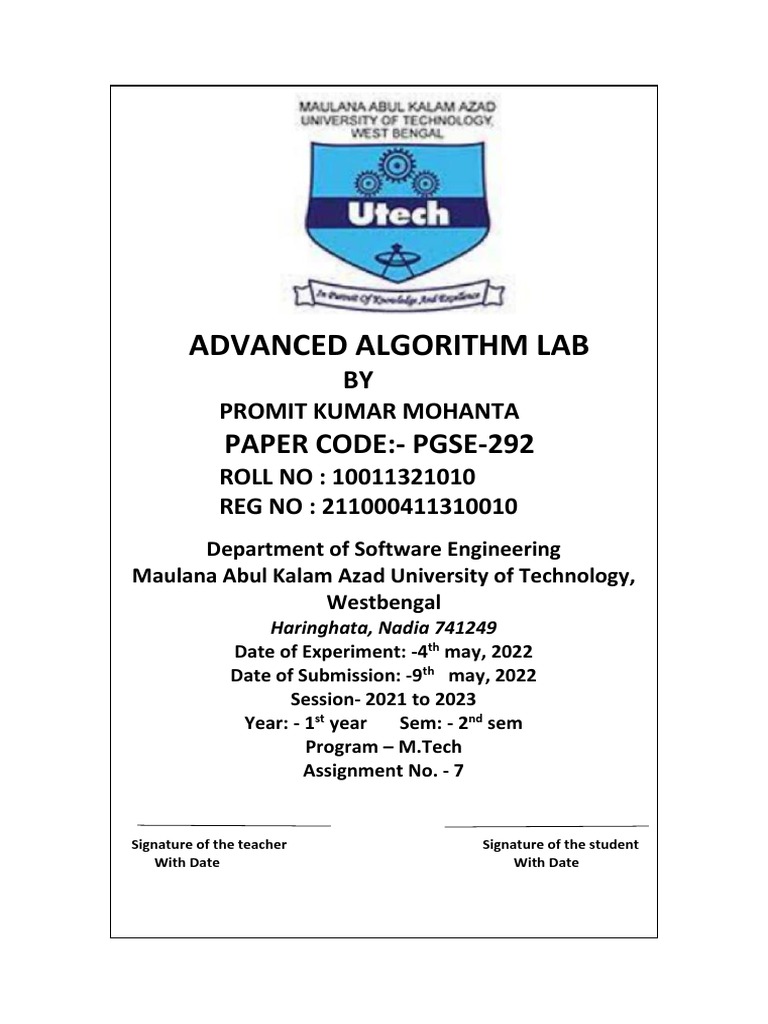 Advanced Algorithm Lab: Paper Code:-Pgse-292 | Descargar gratis PDF ... Advanced Algorithm Lab: Paper Code:-Pgse-292 | Descargar gratis PDF ...